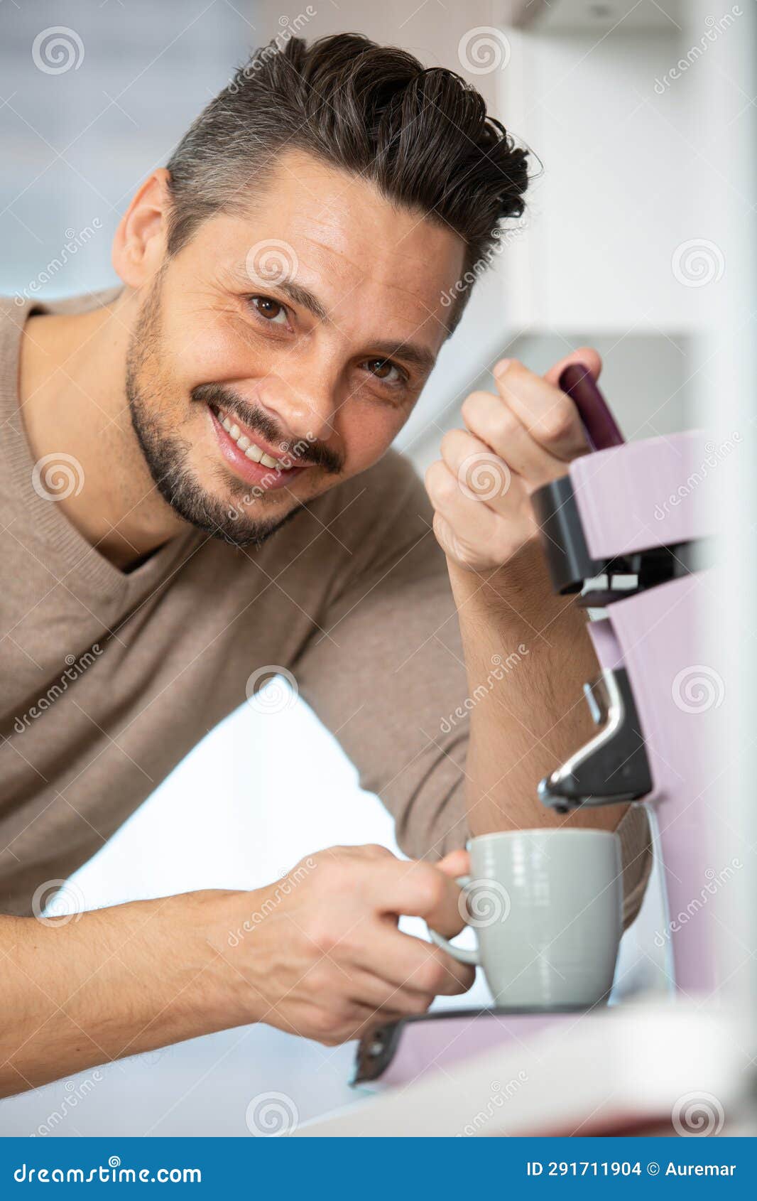 Man Prepares Espresso for Coffee Maker Stock Photo - Image of barista ...