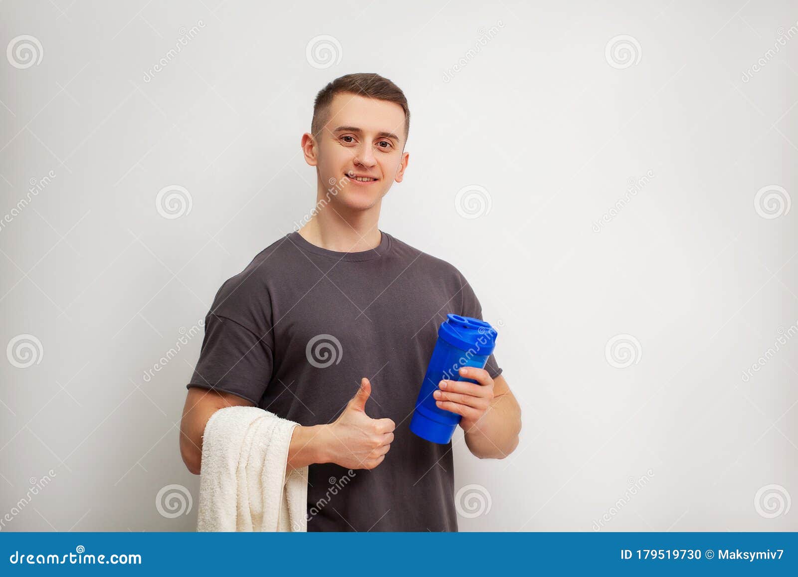 Man Prepares a Protein Shake in the Shaker after Training Stock Photo ...