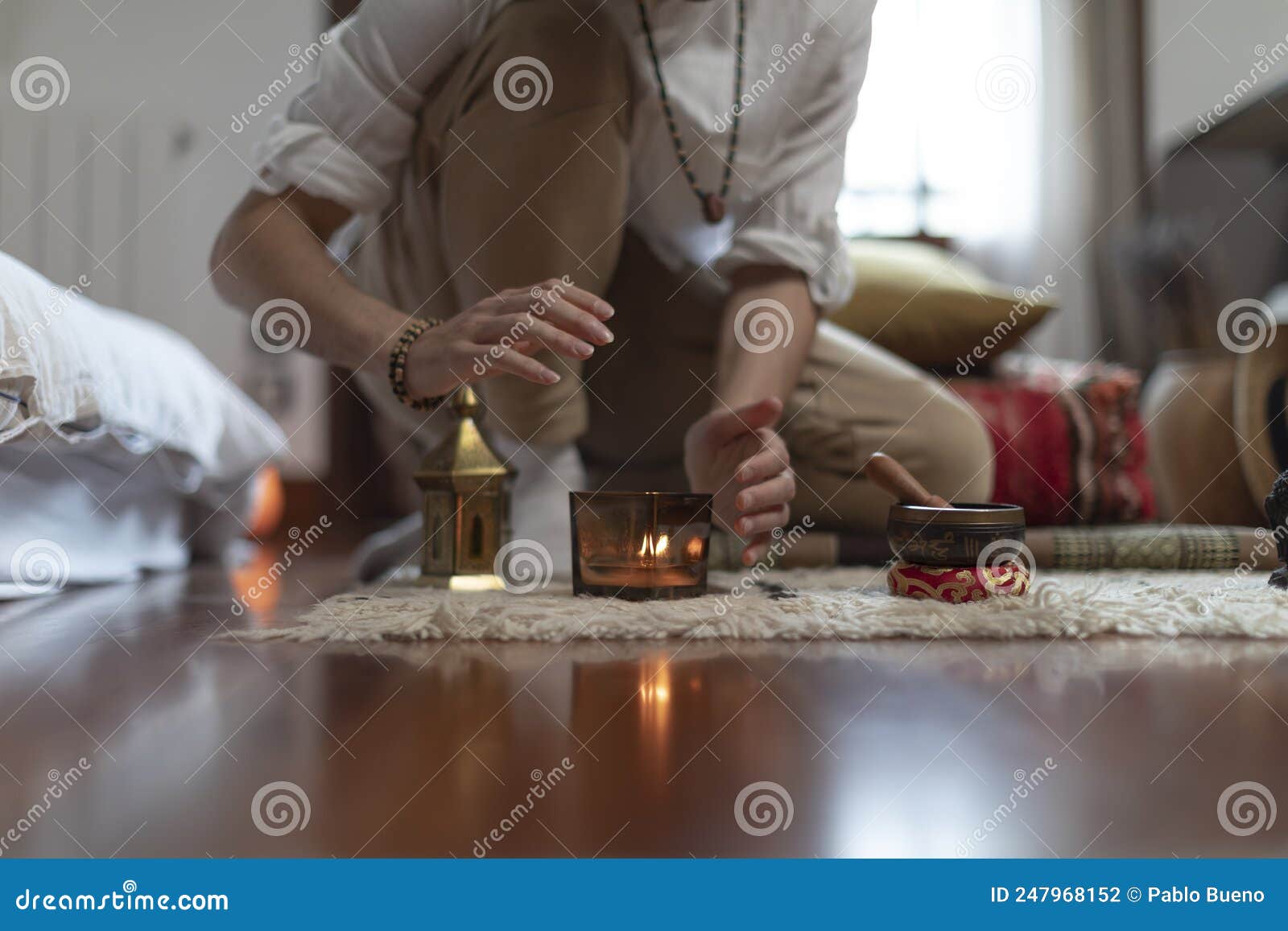 Man Prepares Typical Meditation Objects Stock Photo - Image of ...