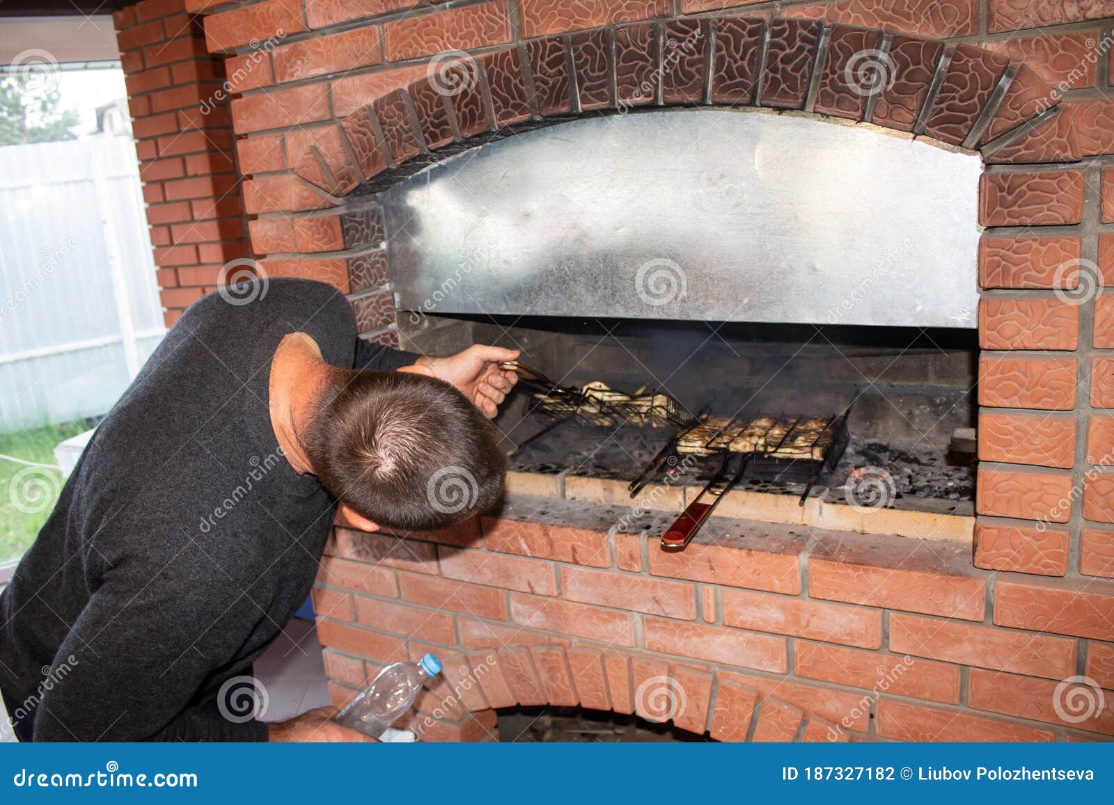 Man is Preparing Barbecue Meat on Fire Stock Photo - Image of eating ...