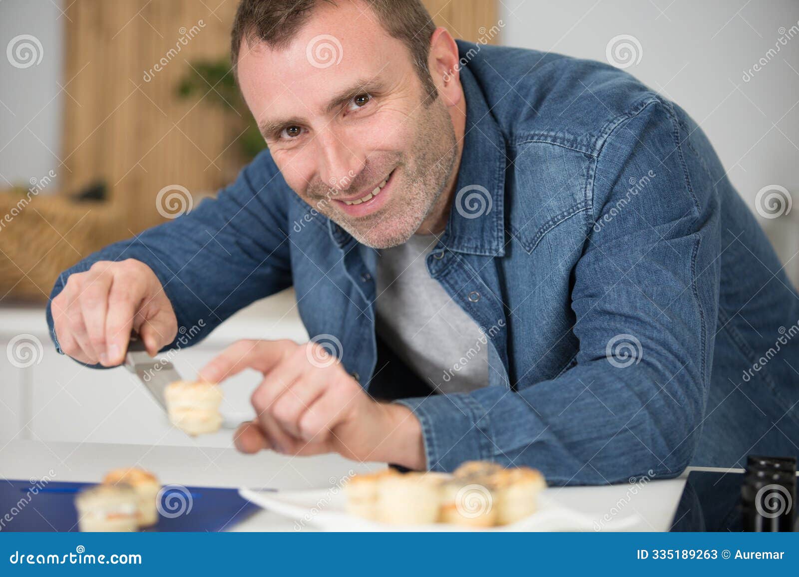 Man Preparing Canapes for Party Food Stock Image - Image of starter ...