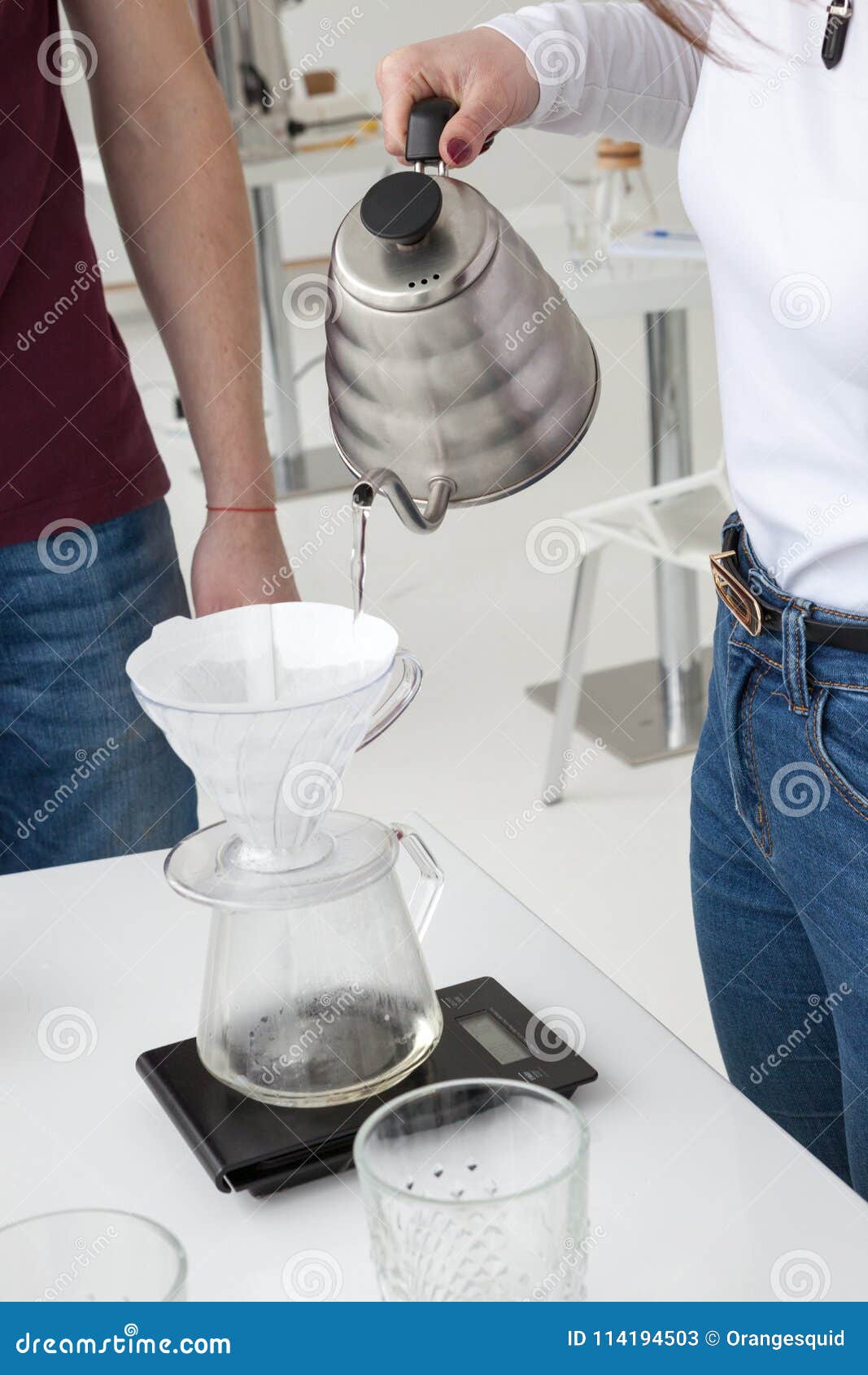 A Man is Preparing Coffee by a Method of Transfusion. Stock Image ...