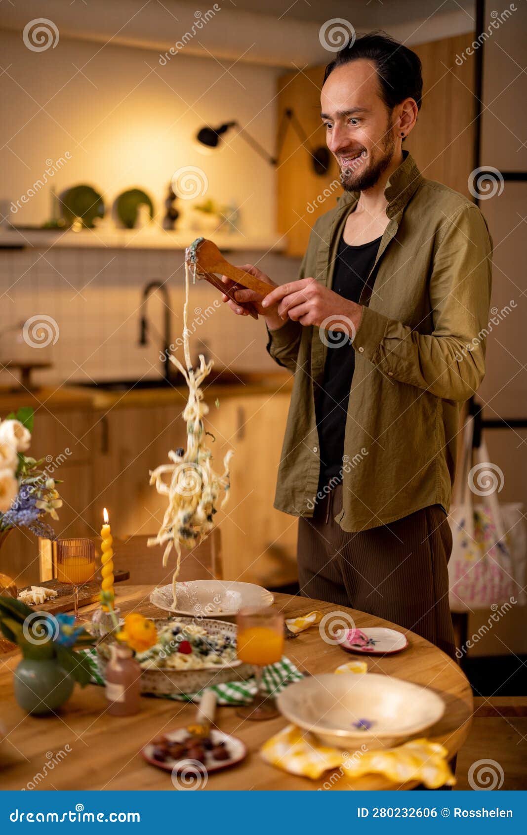 Man Preparing Dinner at Home Stock Photo - Image of home, cozy: 280232606
