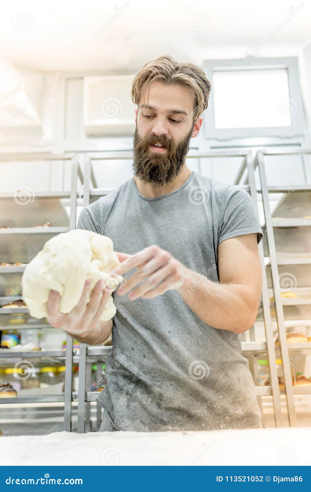Man preparing dough stock photo. Image of person, handsome - 113521052