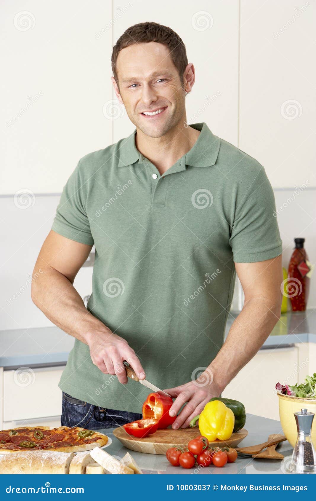 Man Preparing Meal in Kitchen Stock Image - Image of healthy, eating ...