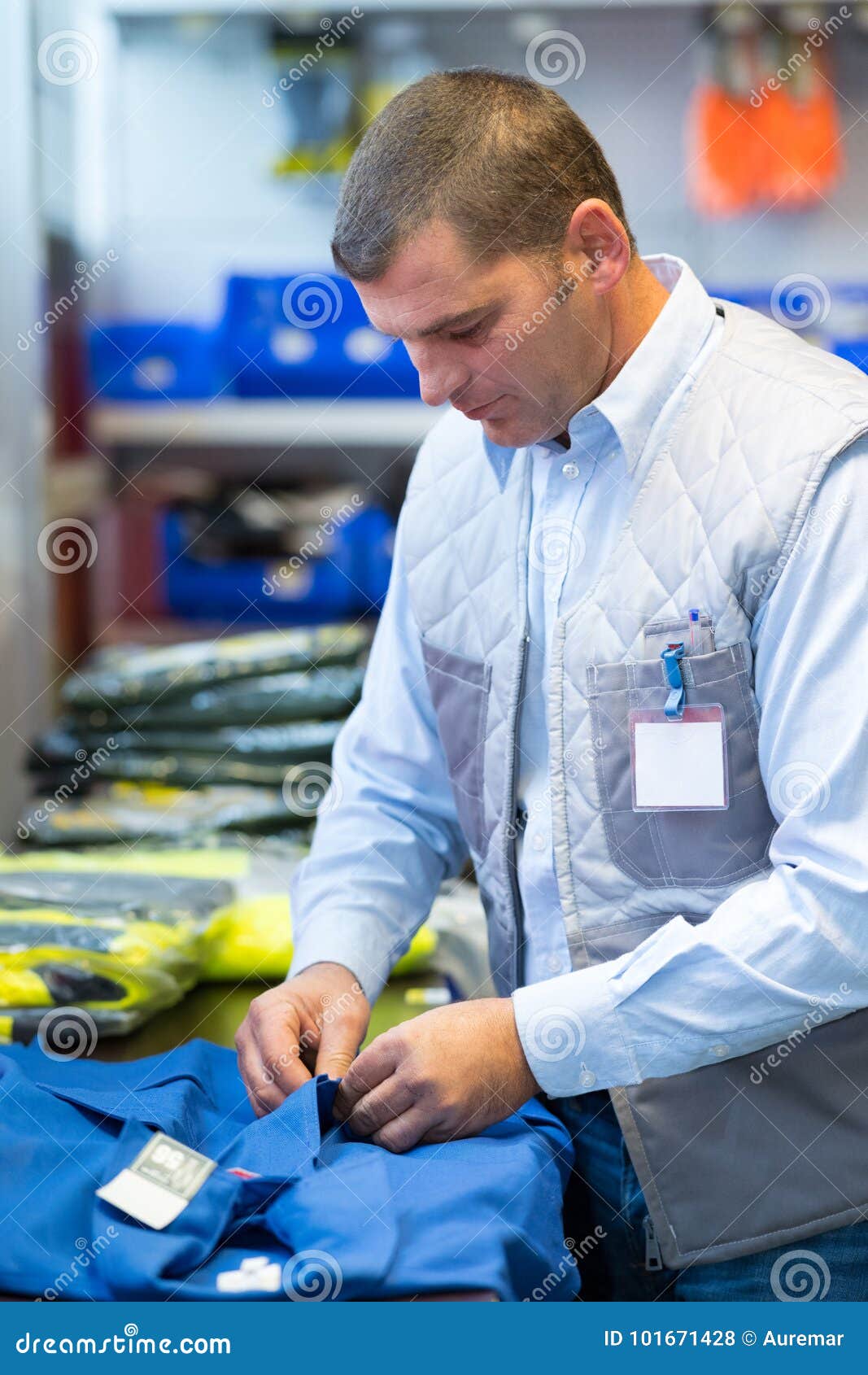 Man Preparing Order Work Overalls Stock Photo - Image of staff, name ...