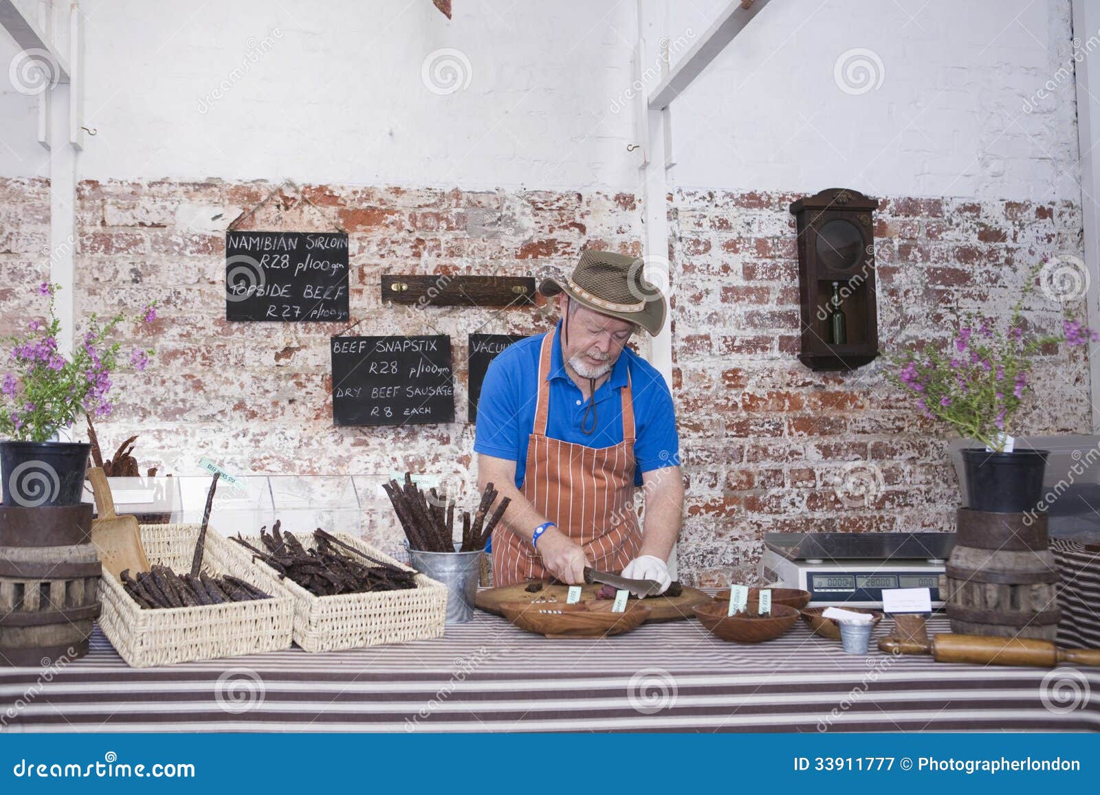 Man Preparing Speciality Sausages in Store Stock Image - Image of owner ...