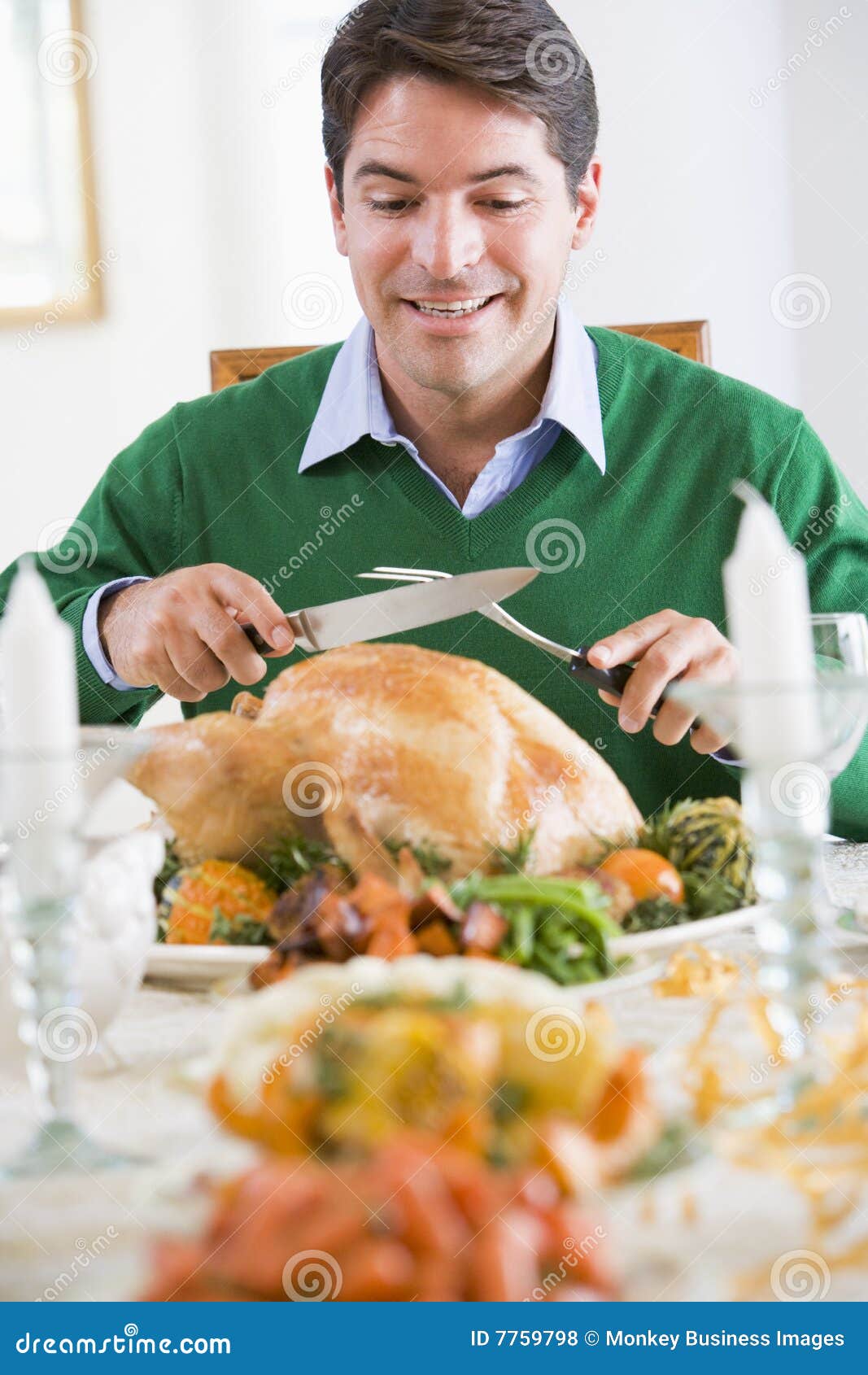 Man Preparing To Carve a Turkey Stock Photo - Image of american, latino ...