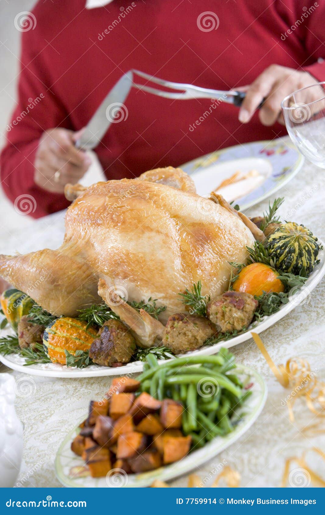 Man Preparing To Carve a Turkey Stock Photo - Image of celebrating ...
