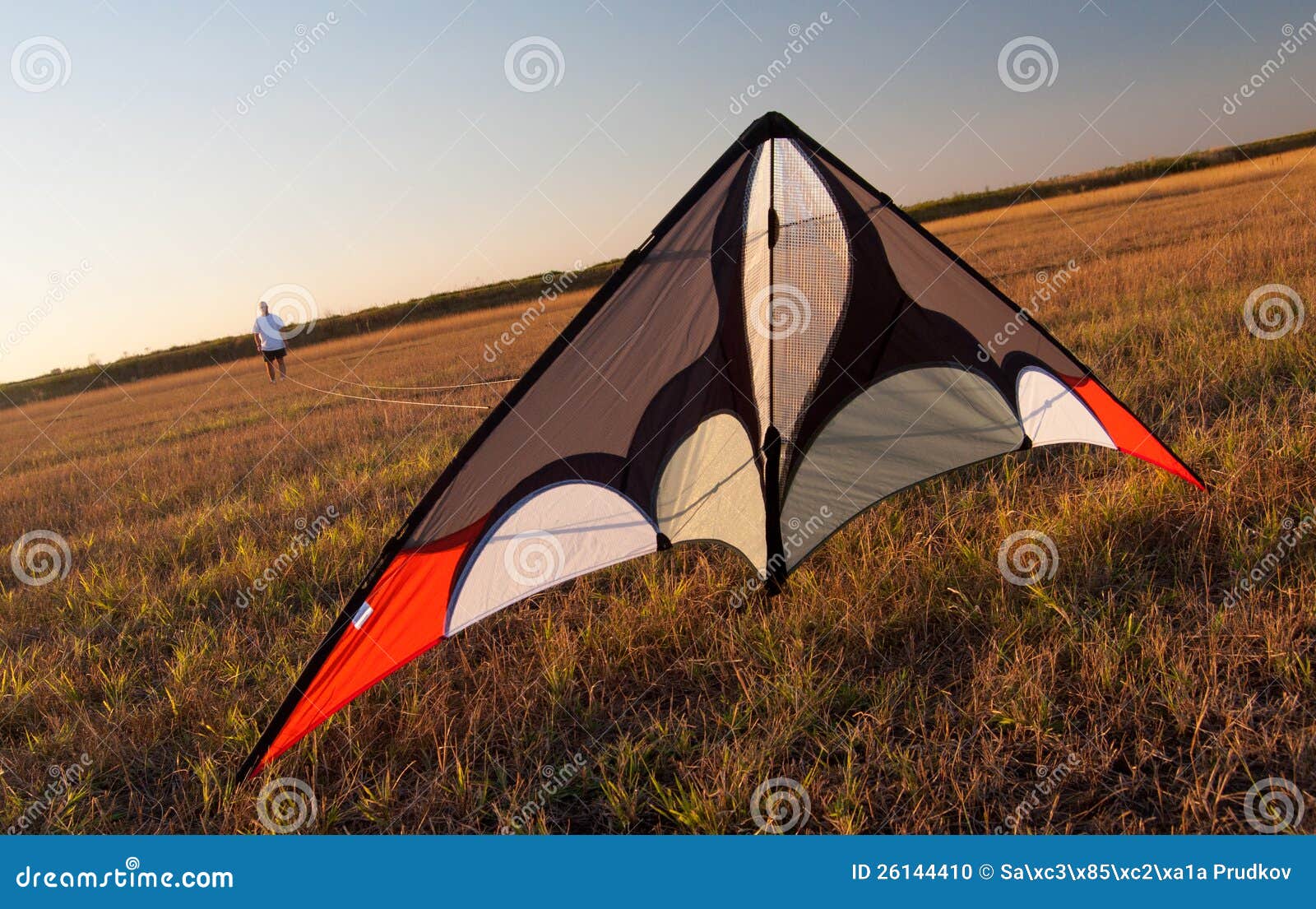 Man Preparing To Pull a Kite Up in the Air Stock Photo - Image of sunny ...