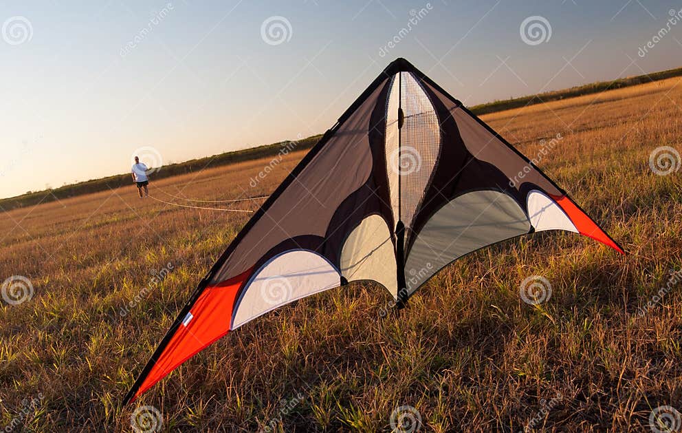 Man Preparing To Pull a Kite Up in the Air Stock Photo - Image of sunny ...