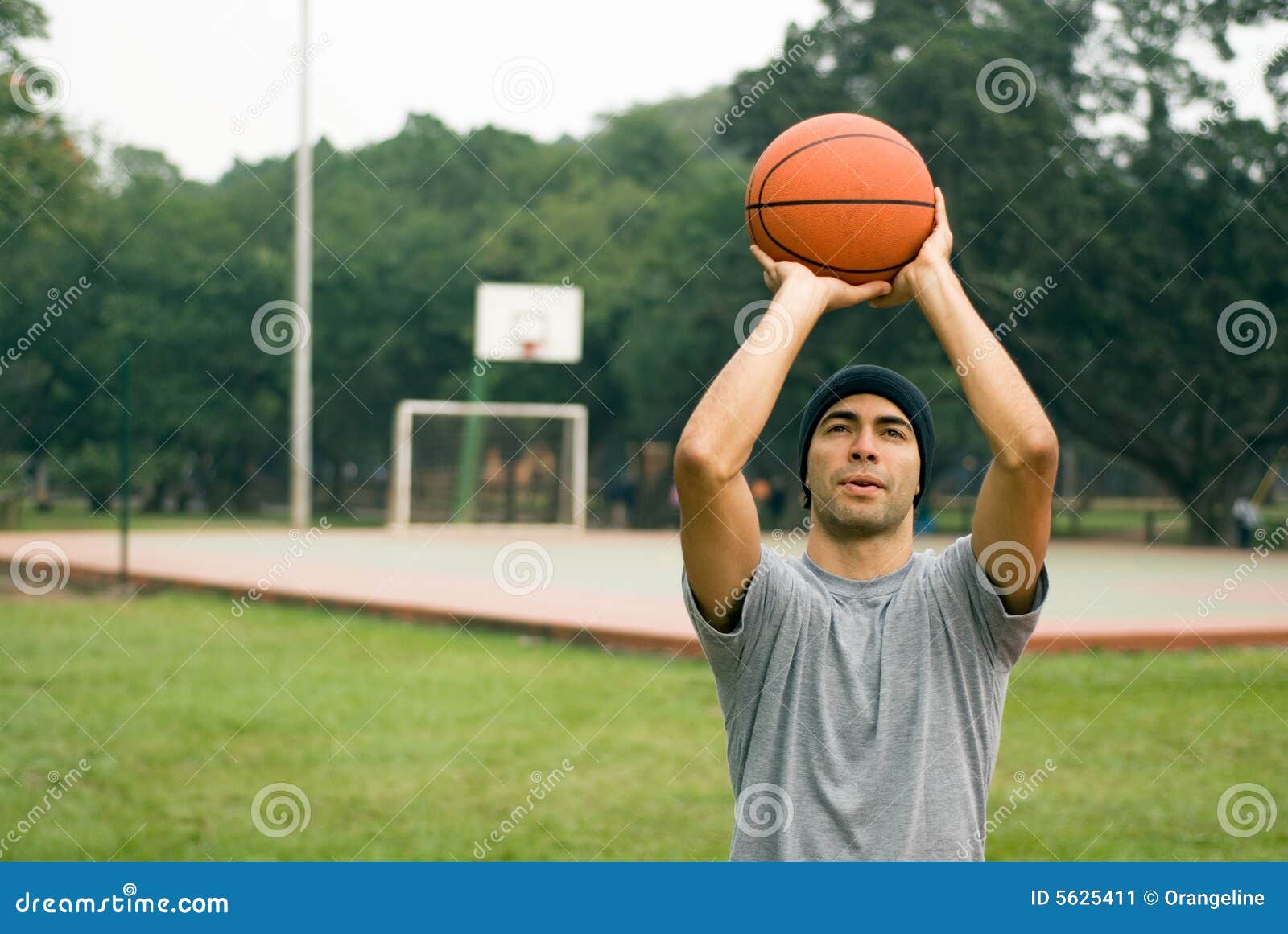 Man Preparing To Shoot Basketball - Horizontal Stock Image - Image of ...