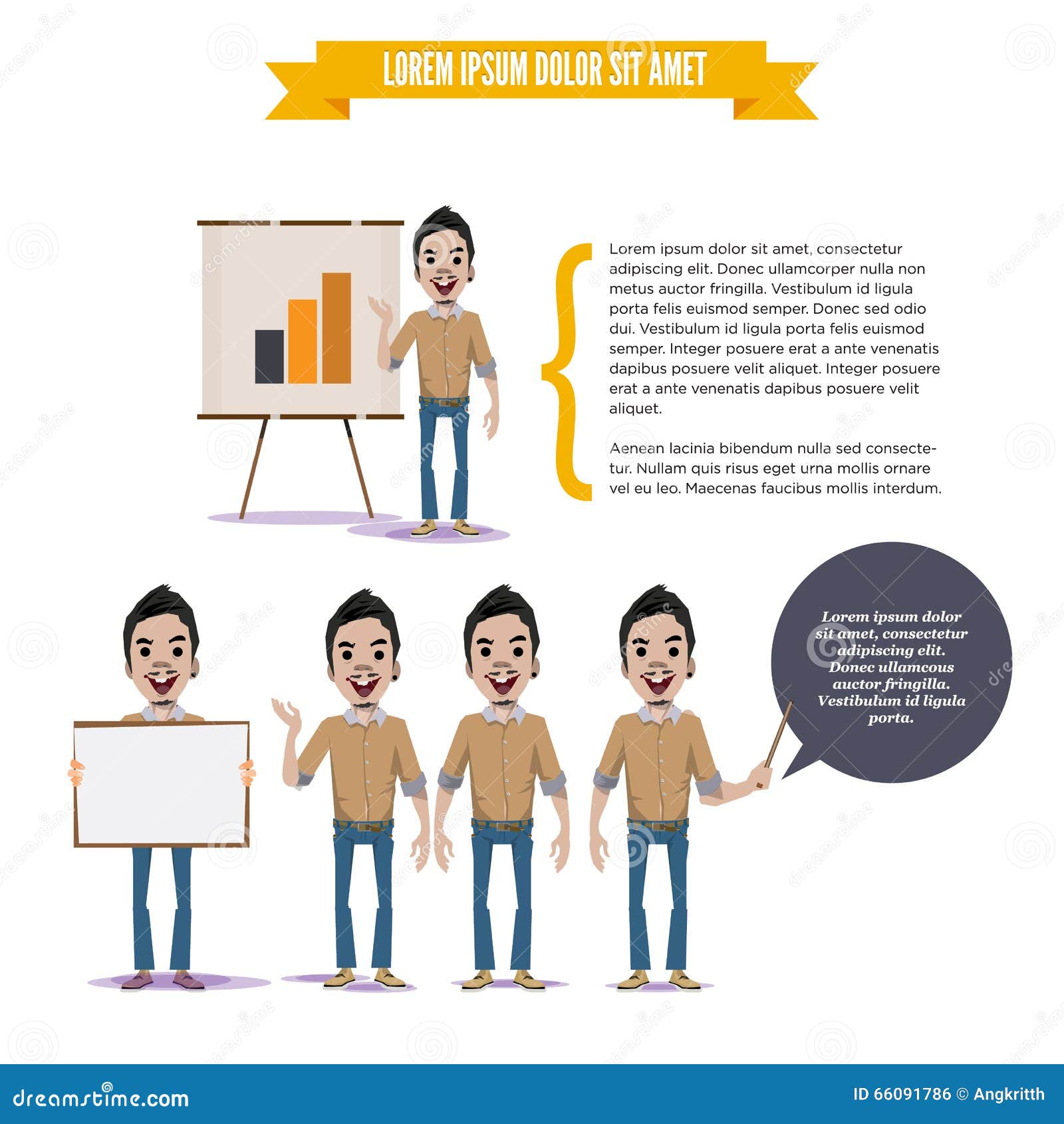Man with Presenting Board. Graph Chart in Paperboard Stock Illustration ...