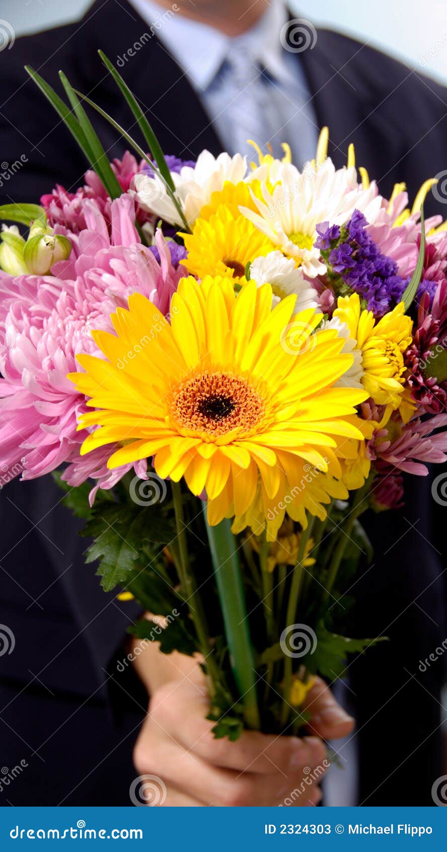 Man presenting flowers stock image. Image of allergy, dress - 2324303