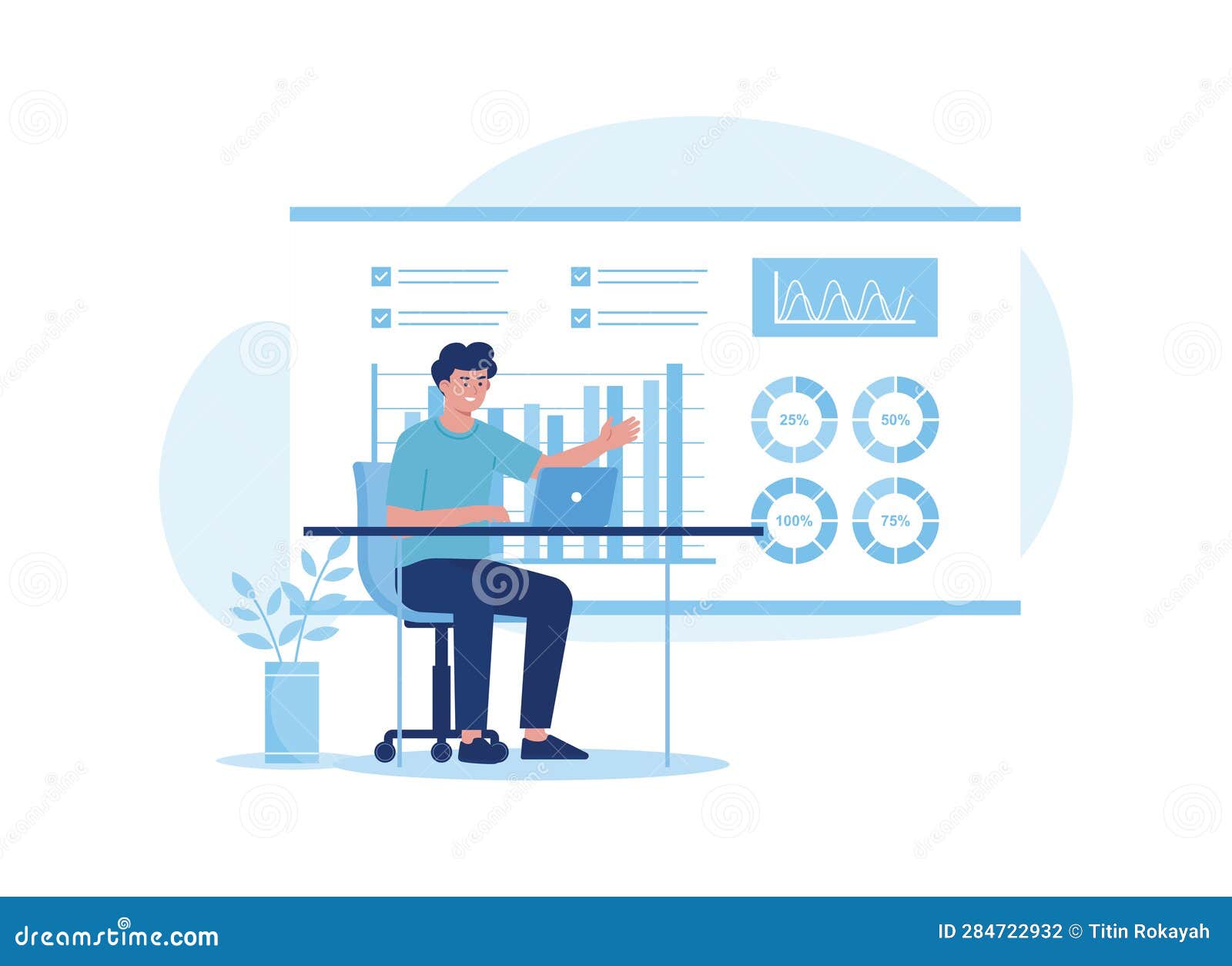 A Man Presenting Growth Charts Trending Flat Illustration Stock Vector ...