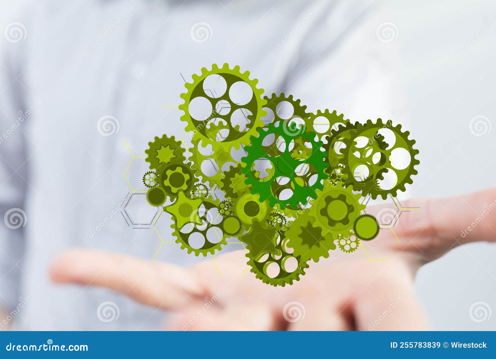 Man Presenting the Illustrated Gears Over His Hand Stock Image - Image ...