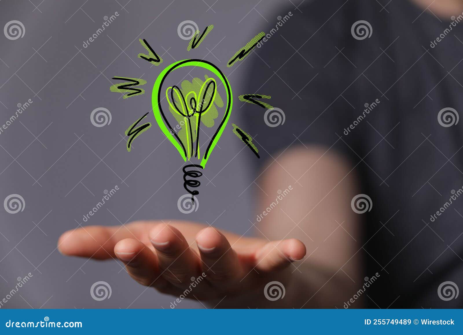 Man Presenting Illustrated Light Bulb Over His Hand Stock Image - Image ...