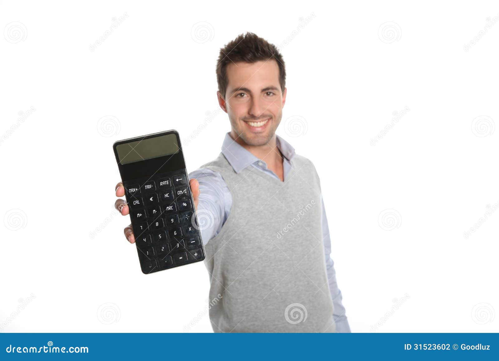 Man Presenting Numbers on Calculator Stock Photo - Image of screen ...