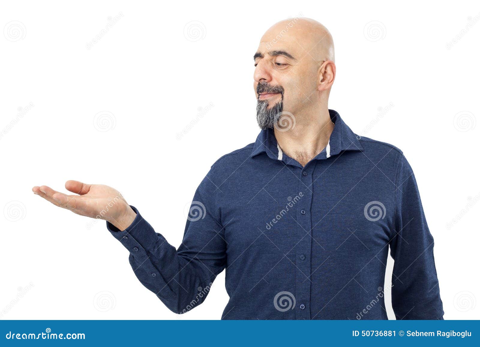 Man Presenting a Product Isolated on White Stock Image - Image of ...