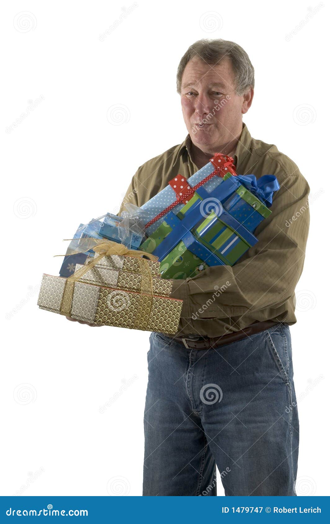 Man with presents gifts stock image. Image of daddy, chubby - 1479747