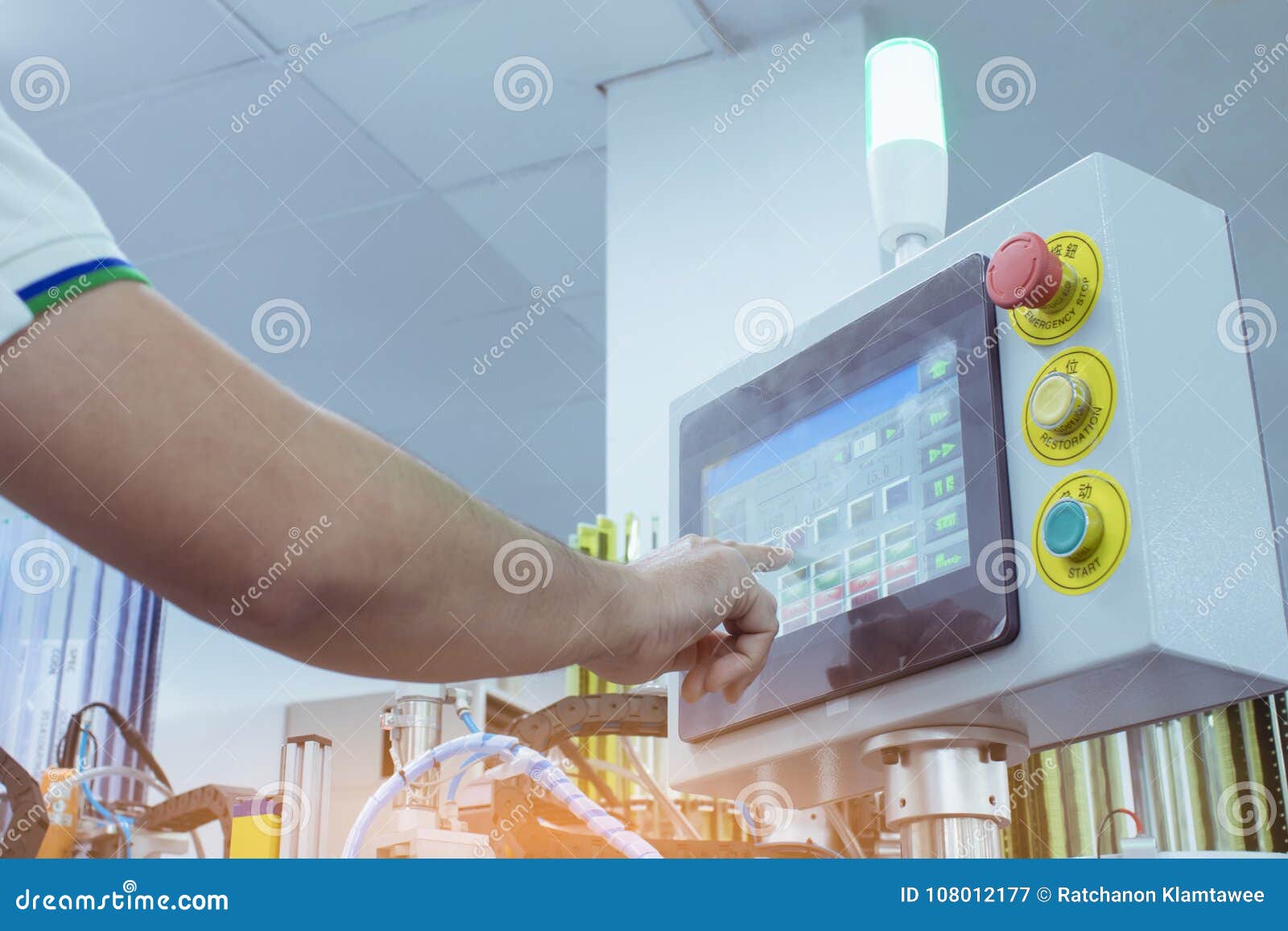 The Man Press Button Control Panel. Stock Image - Image of automation ...