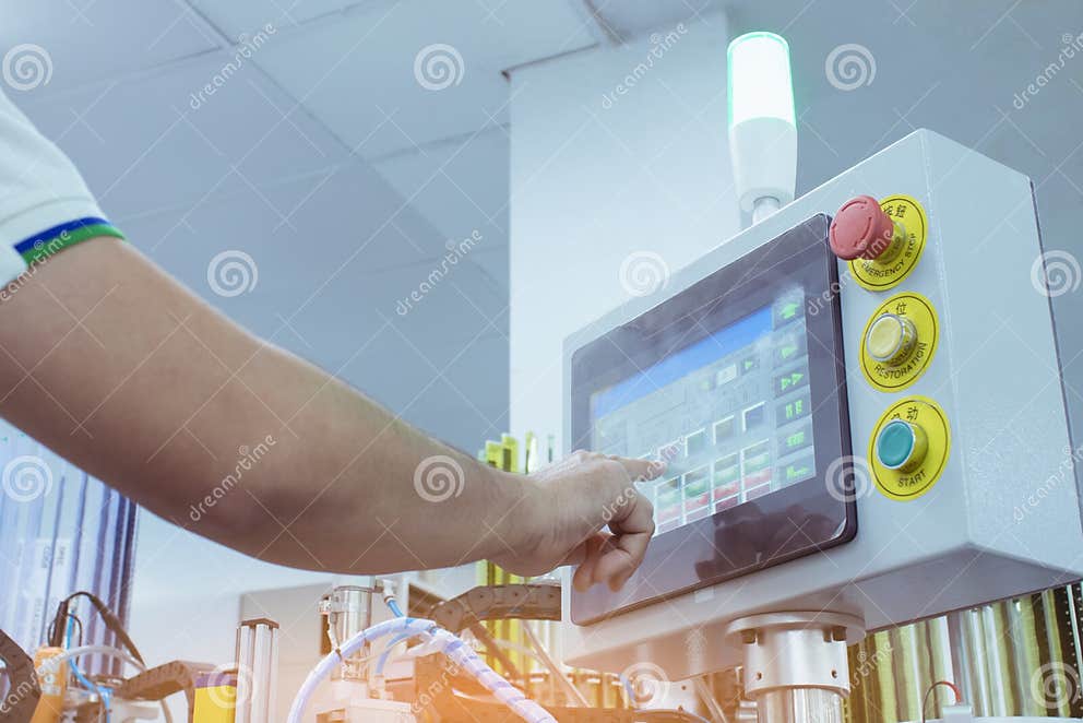 The Man Press Button Control Panel. Stock Image - Image of automation ...