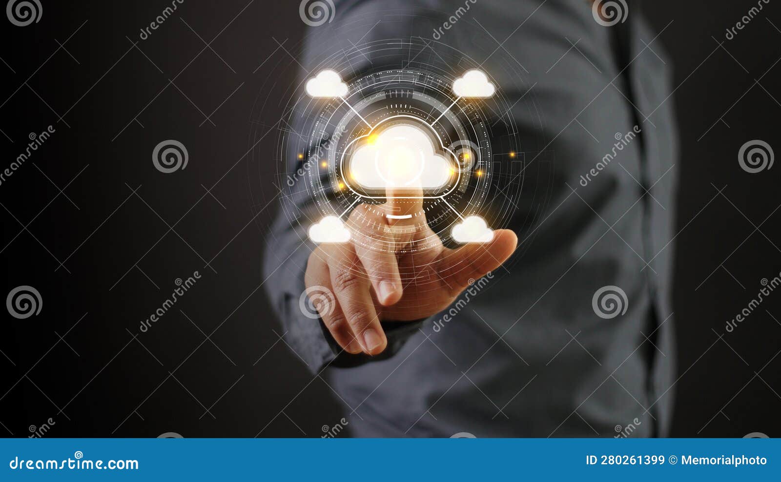 A Man Press Cloud Computing Netwok Hud Button. Digital Technology ...
