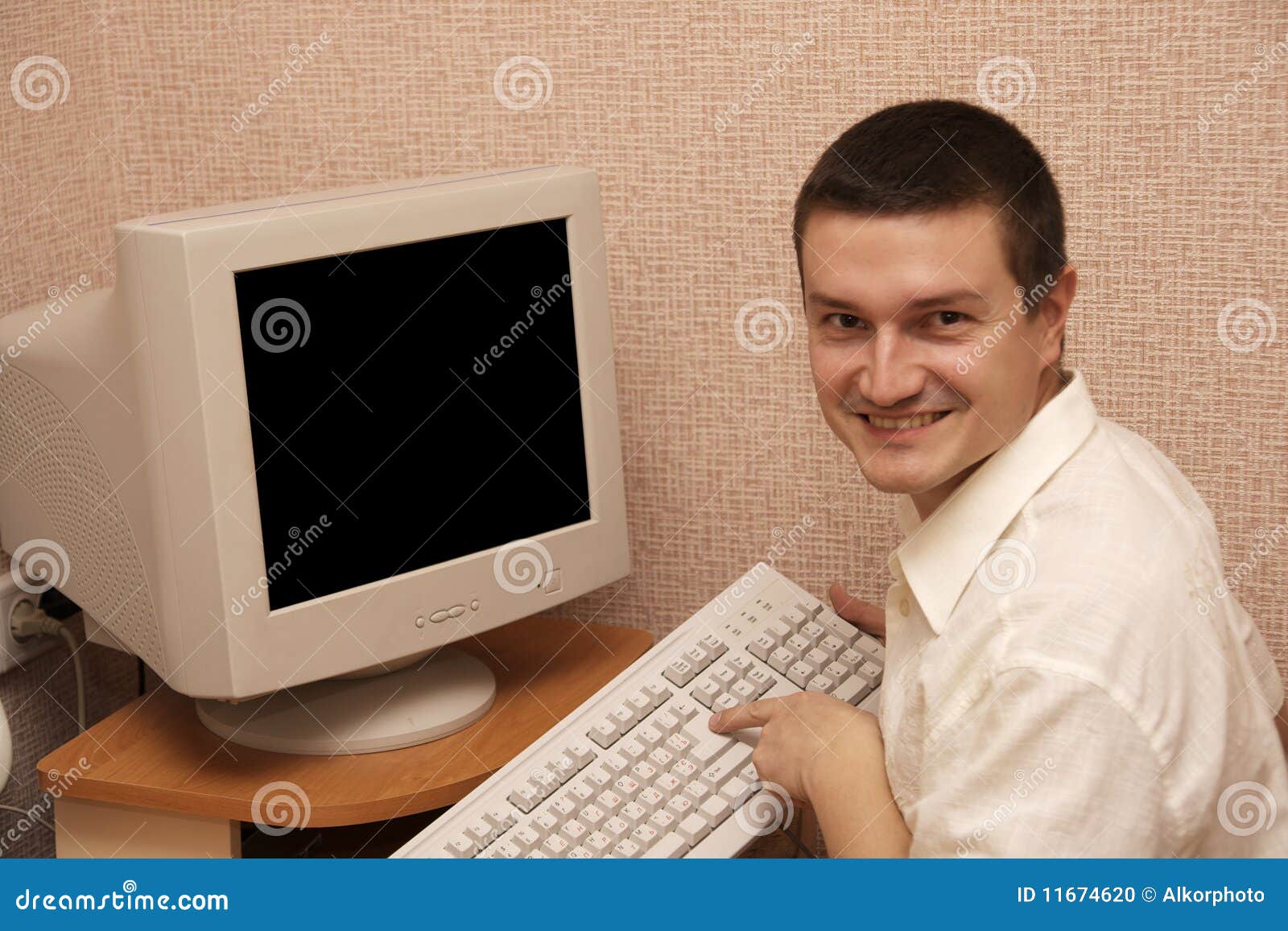 Man press ok button stock photo. Image of clear, project - 11674620