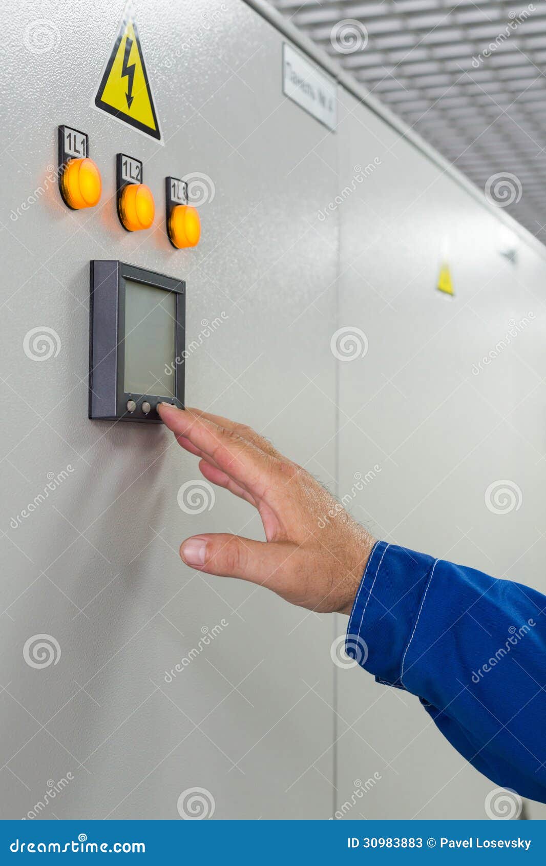 Man Presses a Button Control Stock Image - Image of optical, center ...