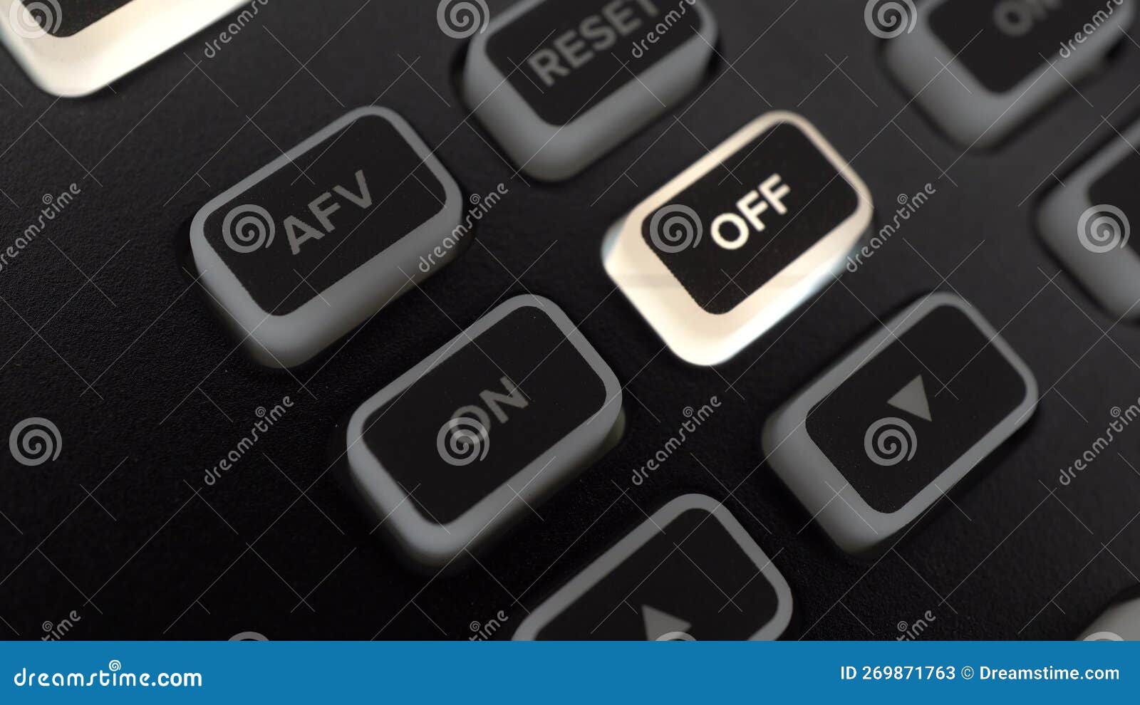 A Man Presses the Off Button on the Video Remote Control. Video Mixer ...