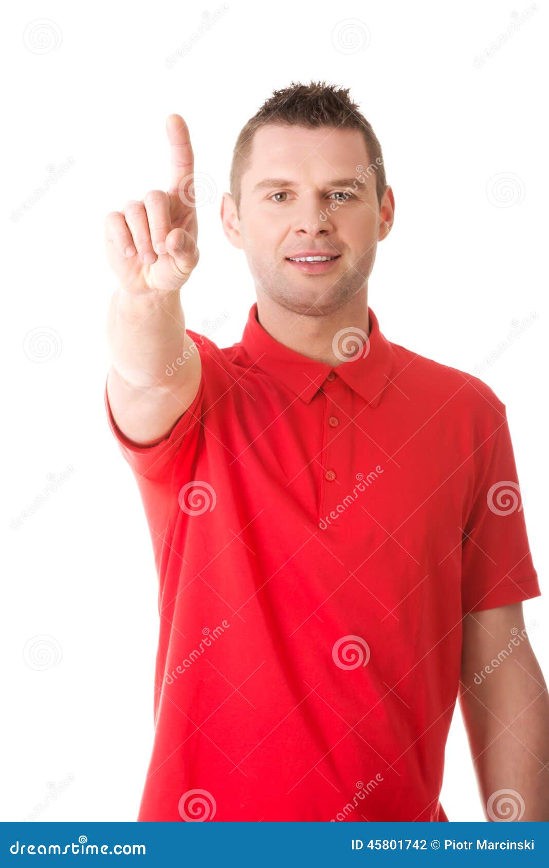 Man Pressing an Abstract Touchscreen Button Stock Photo - Image of ...