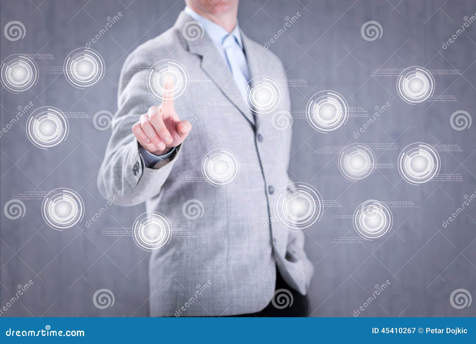 Man Pressing Button of Digital Virtual Screen Stock Image - Image of ...