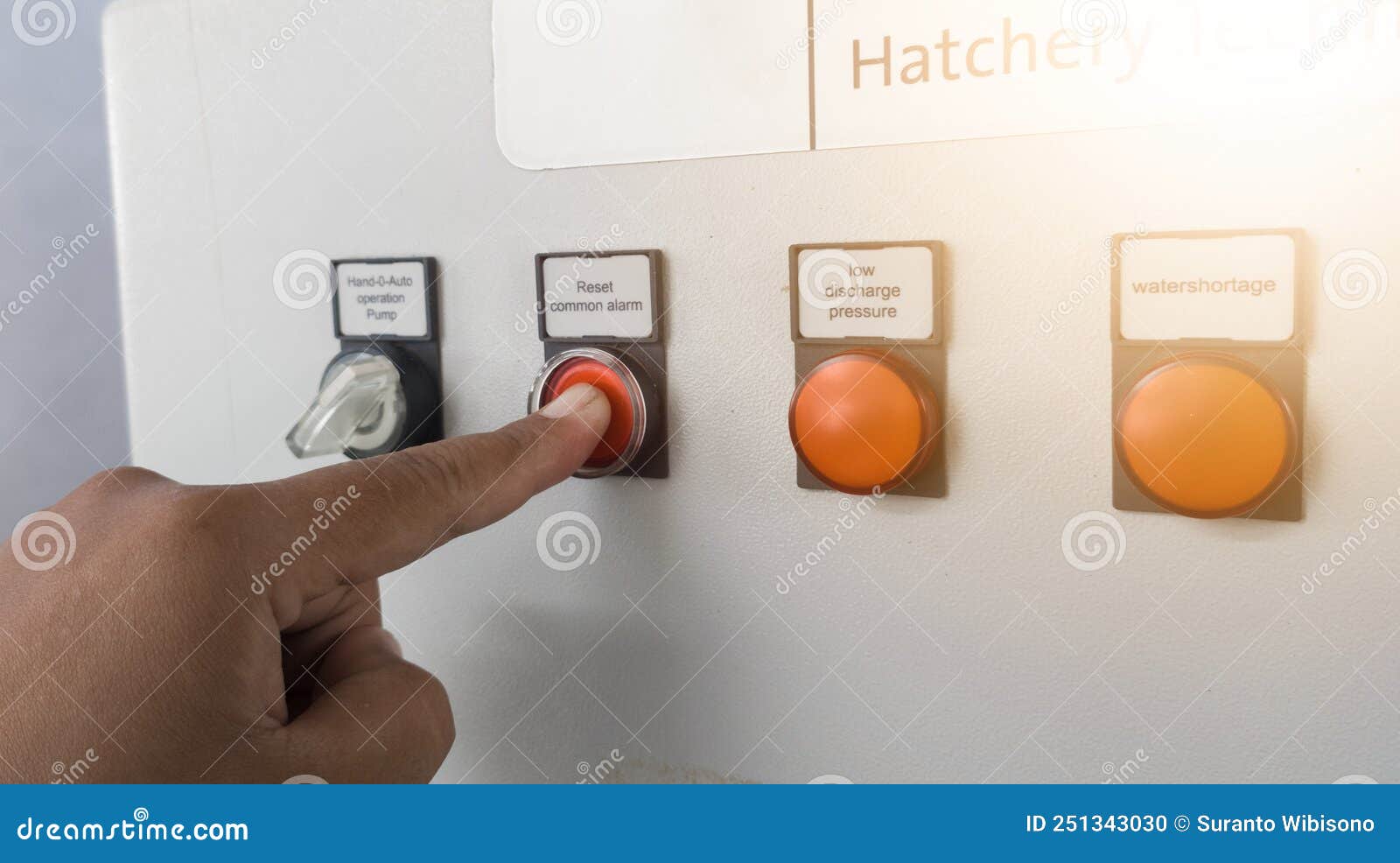 A Man is Pressing a Button on the Electrical Panel with Shiny Light ...