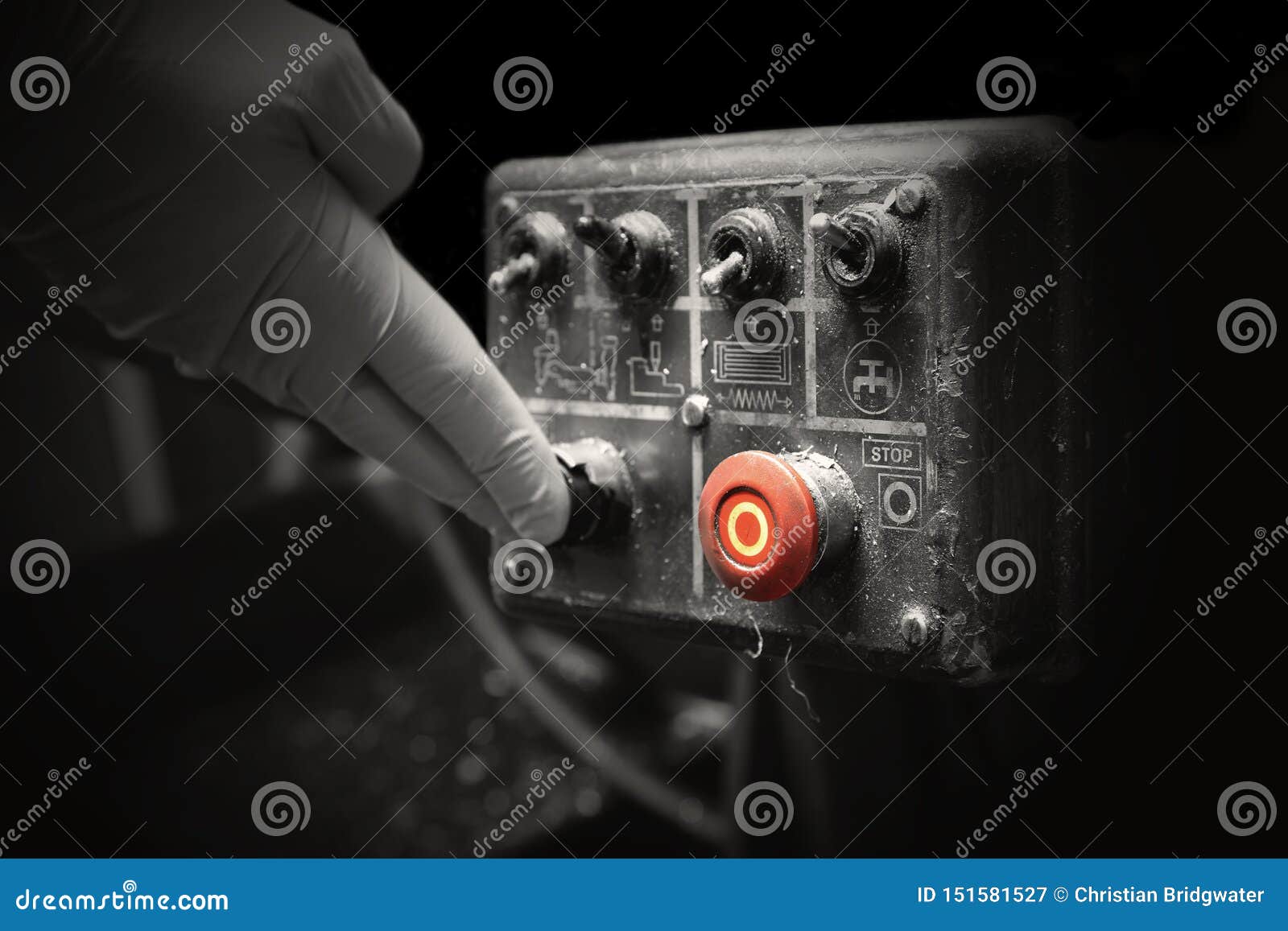 Man Pressing Button on an Industrial Machine Control Panel. with ...