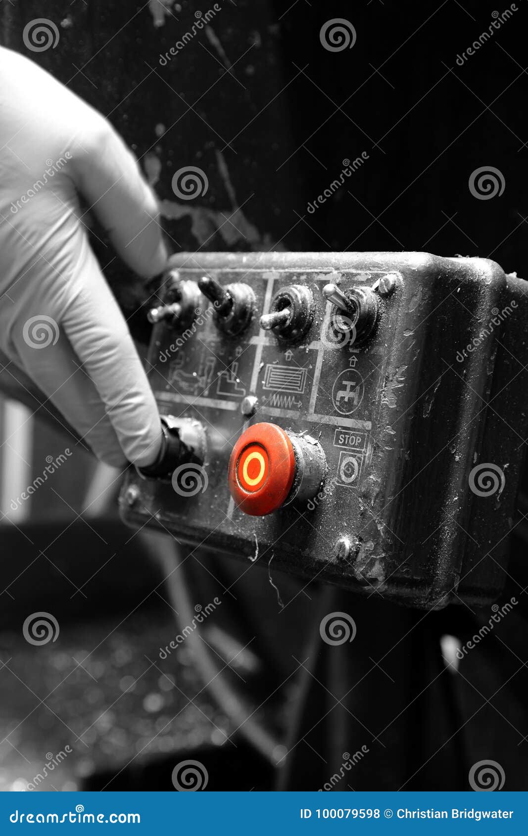 Man Pressing Button on an Industrial Machine Stock Photo - Image of ...