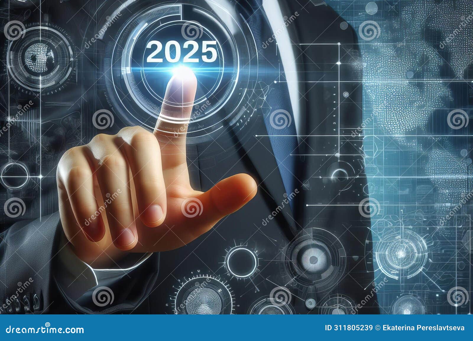 Man is Pressing Button that Says 2025 Stock Image - Image of hand ...