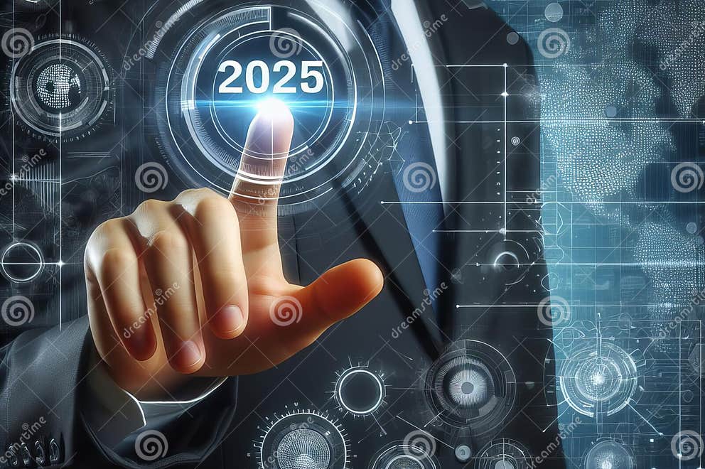 Man is Pressing Button that Says 2025 Stock Image - Image of hand ...