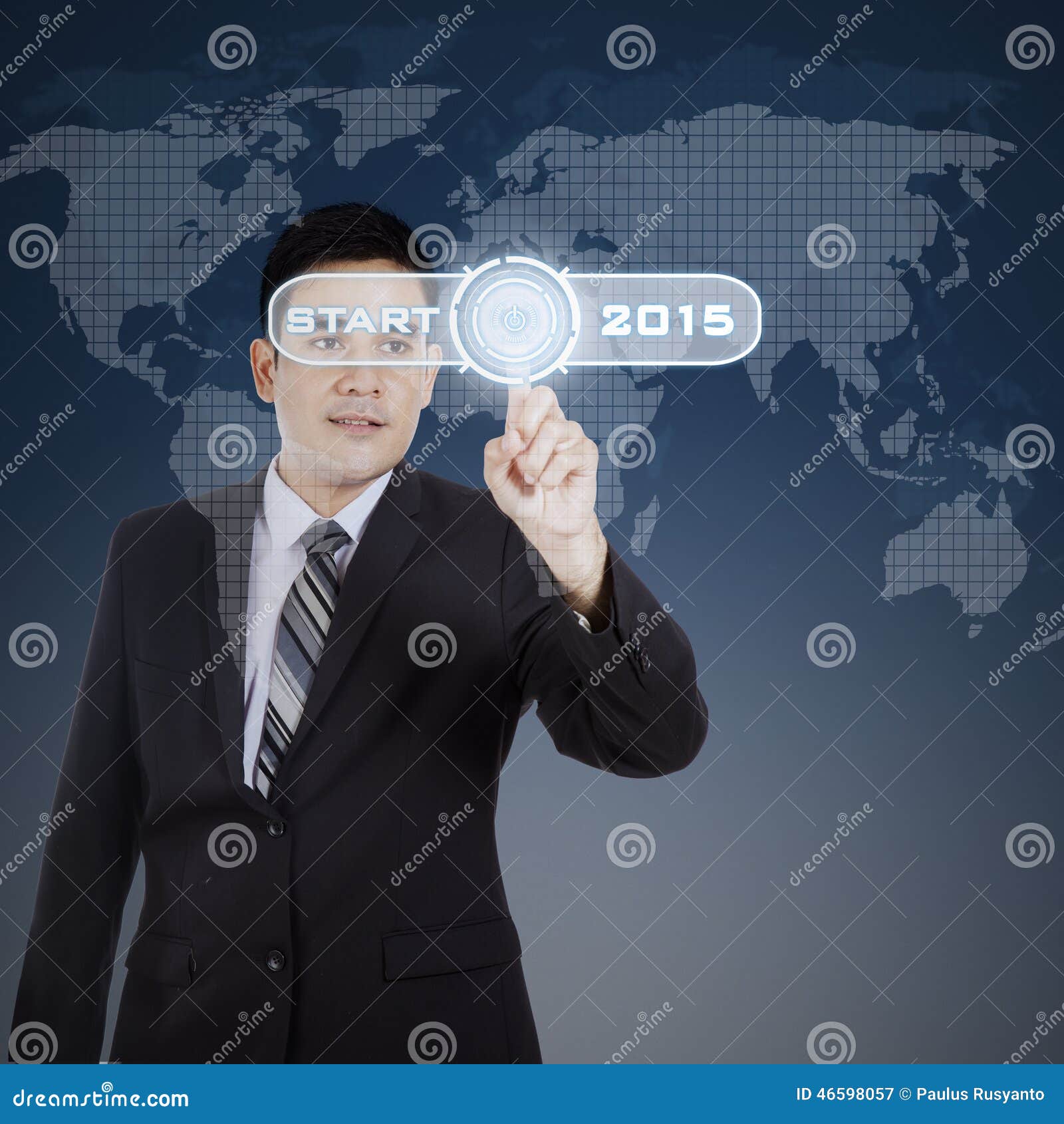 Man Pressing a Button To Start Business in 2015 Stock Image - Image of ...