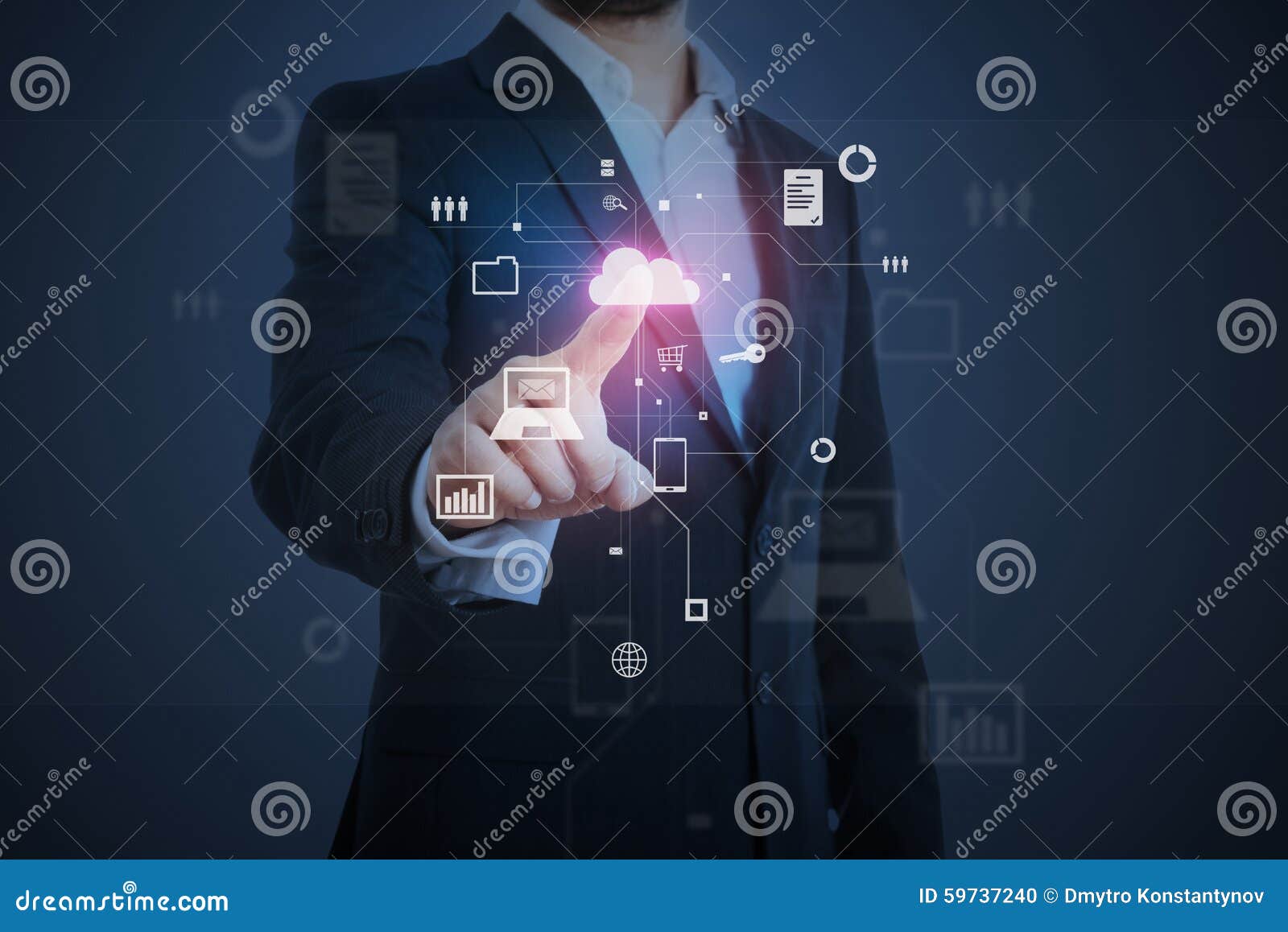 Man Pressing Button at Virtual Interface Stock Photo - Image of ...