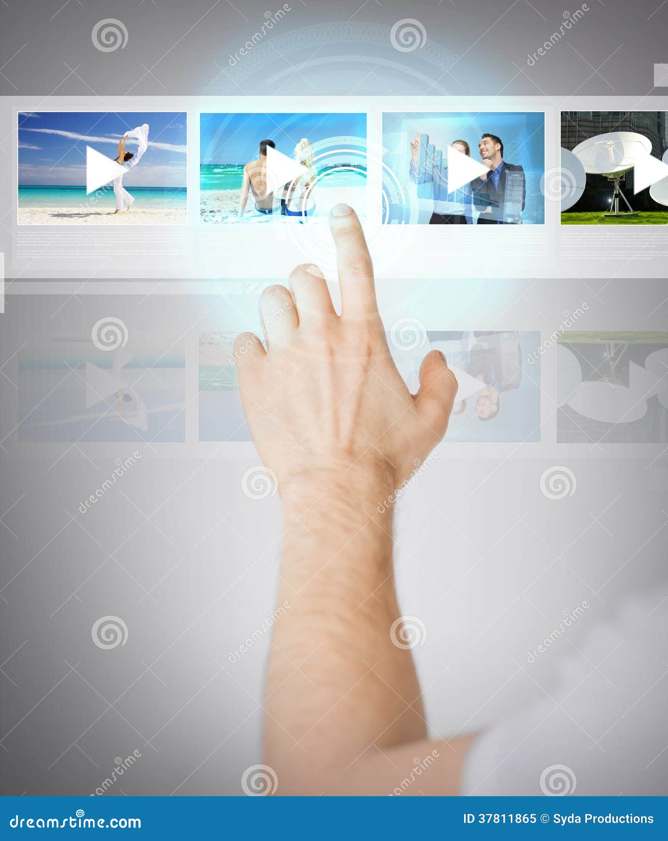 Man Pressing Button on Virtual Screen Stock Image - Image of modern ...