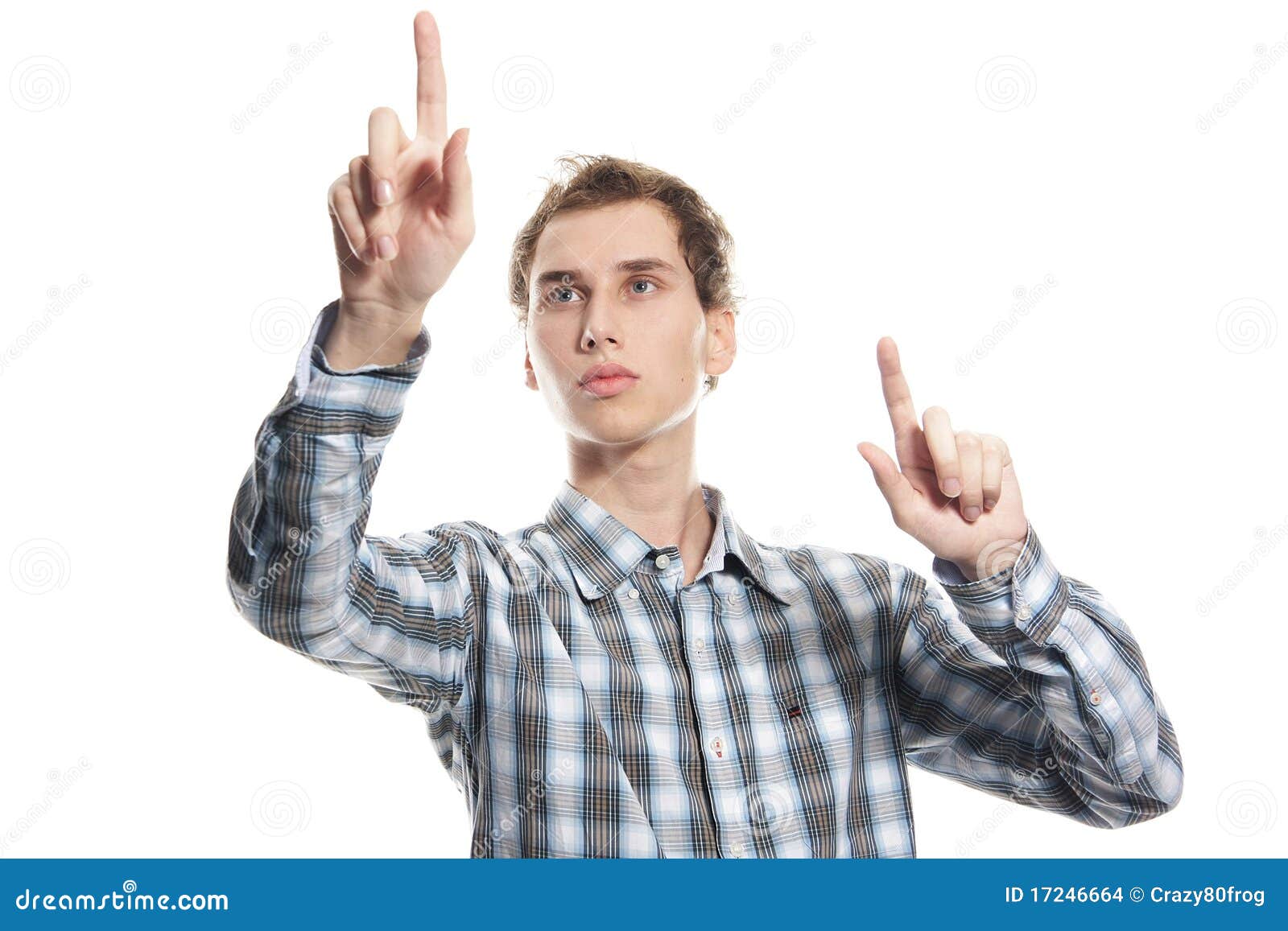 Man Pressing Buttons Over White Stock Photo - Image of press, metaphor ...