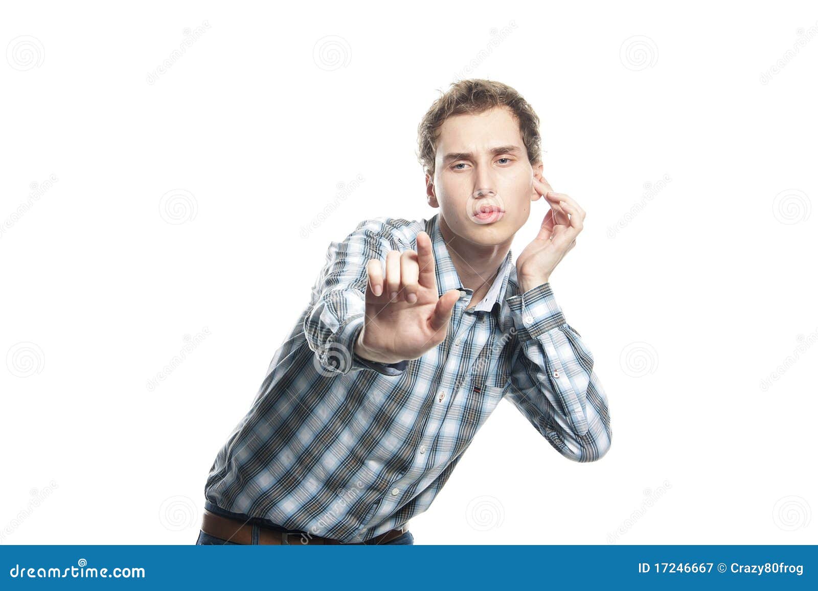 Man Pressing Buttons Over White Stock Image - Image of initiate, person ...