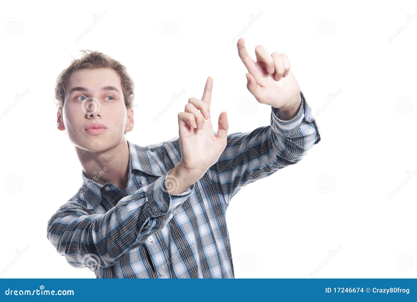 Man Pressing Buttons Over White Stock Photo - Image of access, male ...