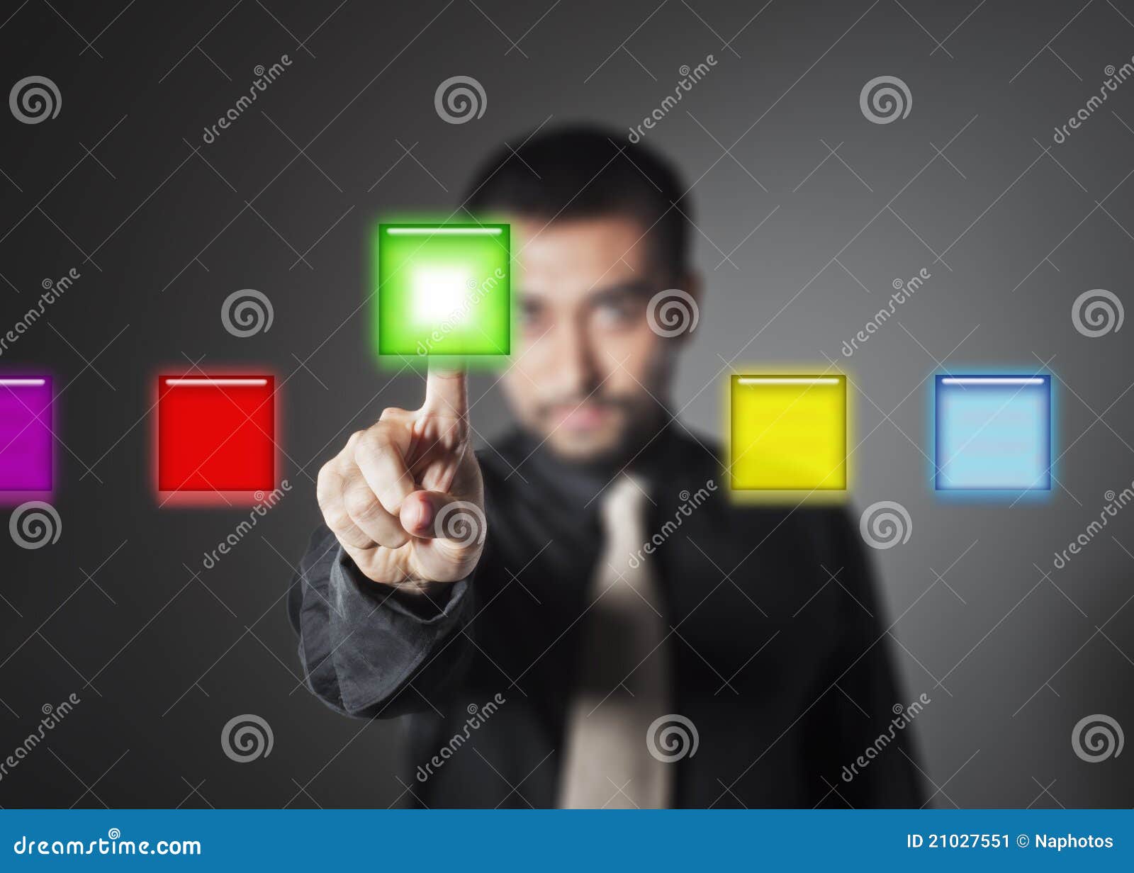 Man Pressing Colour Touch Screen Button Stock Image - Image of display ...