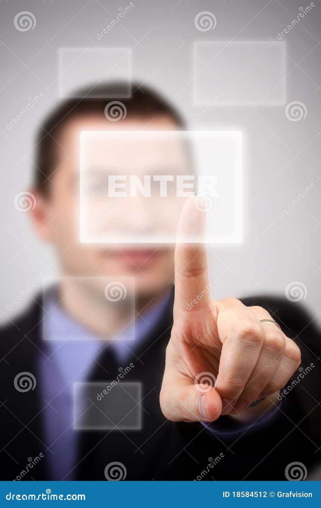 Man Pressing a Digital Button Stock Photo - Image of future, network ...