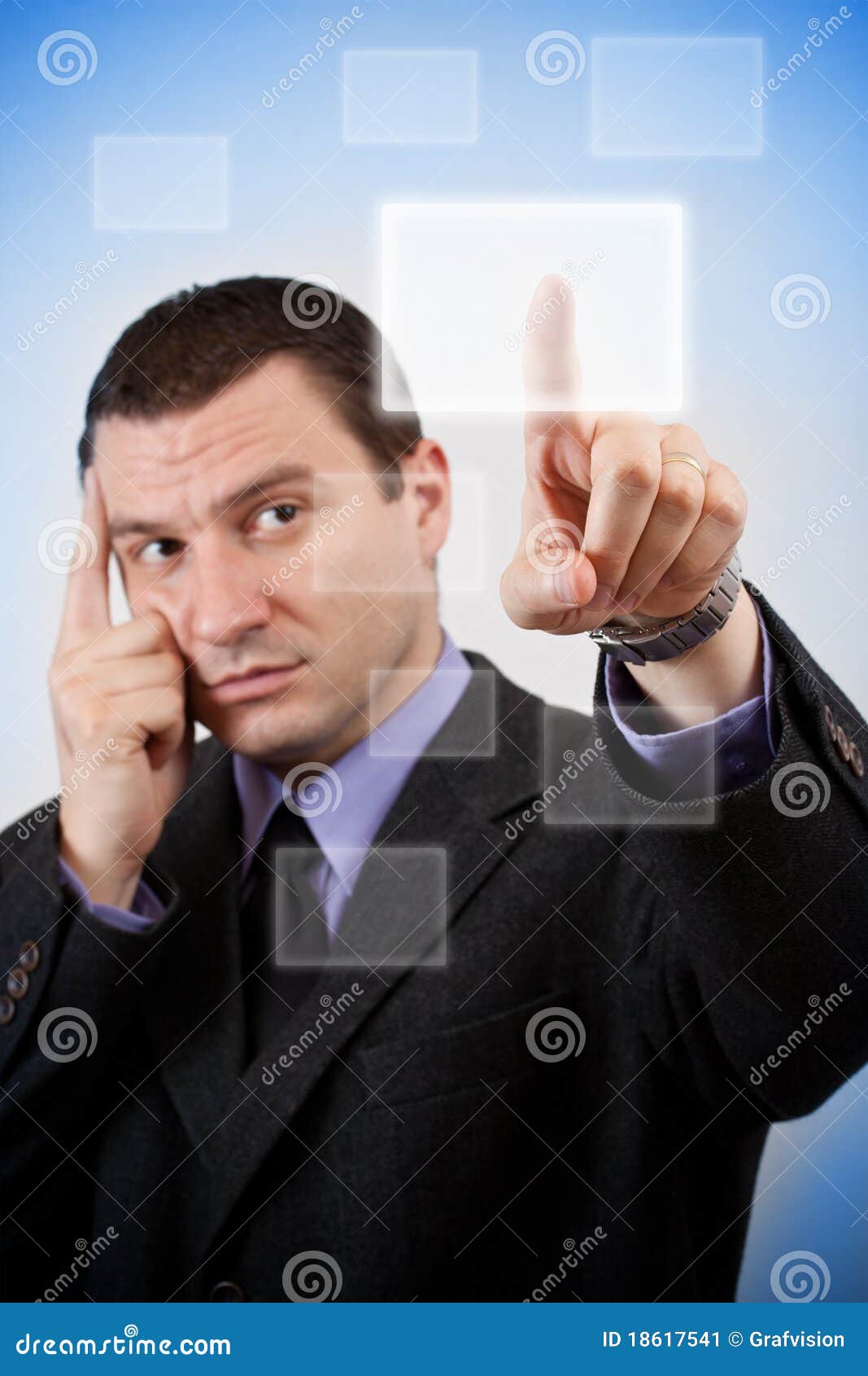 Man Pressing a Digital Button Stock Image - Image of future, press ...