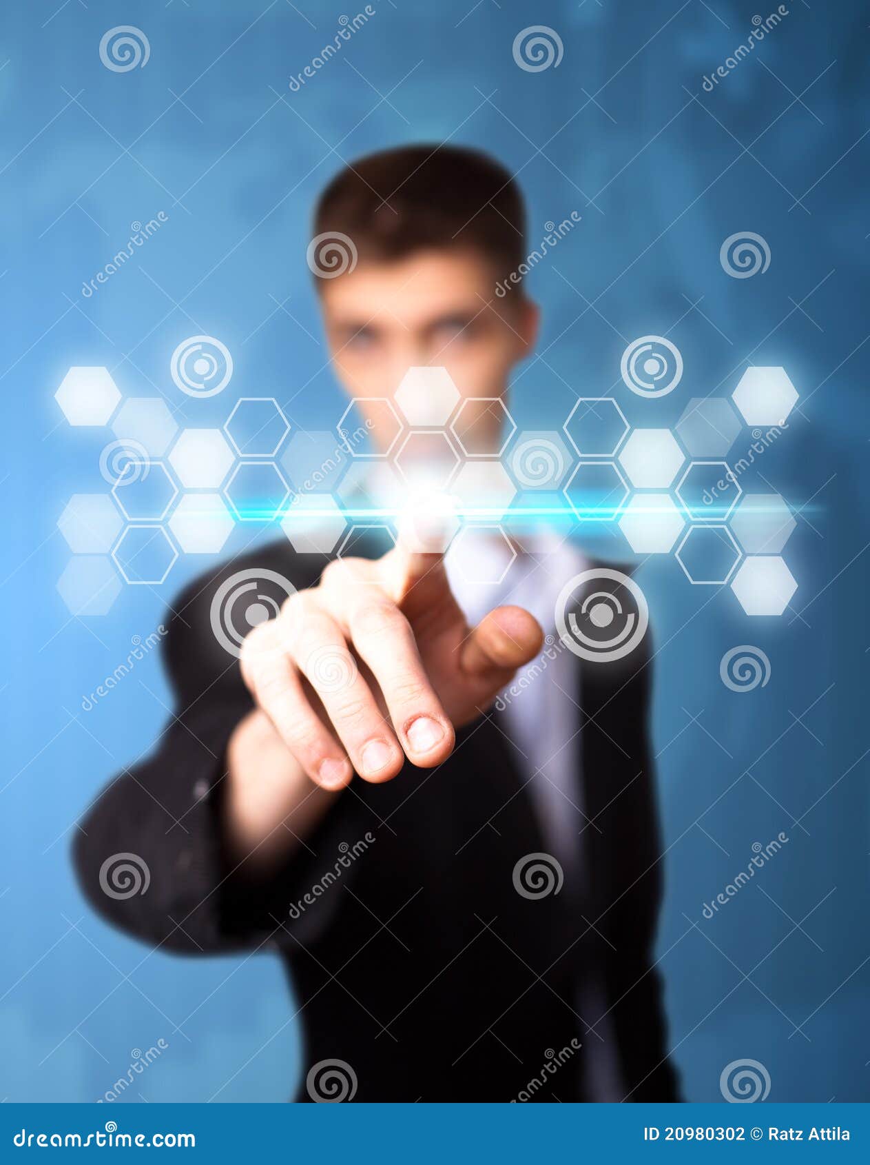 Man Pressing Digital Button Stock Photo - Image of interface, computer ...