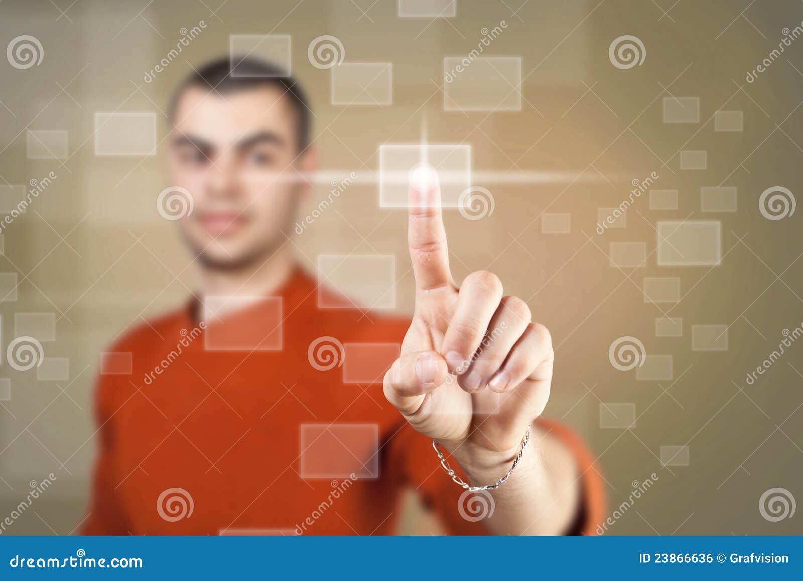 Man Pressing Digital Button Stock Photo - Image of monitor ...