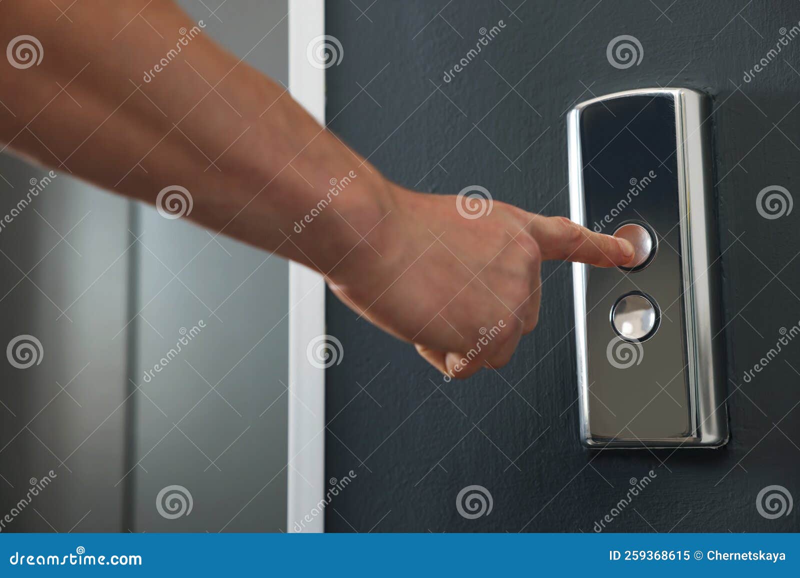Man Pressing Elevator Call Button, Closeup View Stock Image - Image of ...