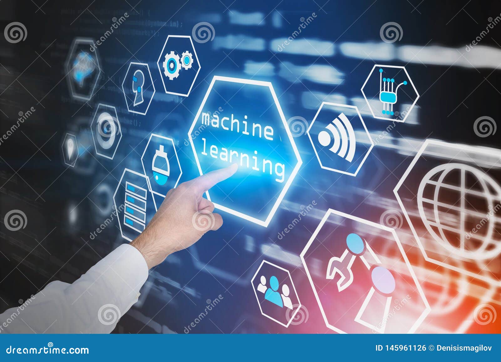 Man Pressing Machine Learning Button Stock Illustration - Illustration ...